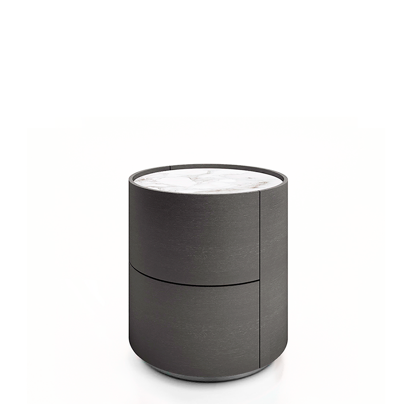 DEDALO ROUND NIGHTSTAND 17" - DARK GREY ASH/CALACATTA MARBLE GLASS ...
