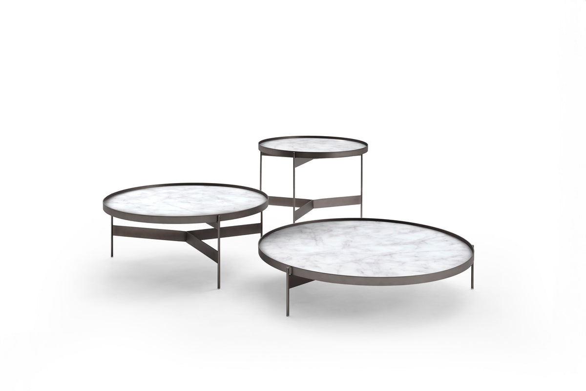 ABACO MED.ROUND COFFE TABLE 30" - CALACATTA MARBLE GLASS/TITANIUM MATT ...