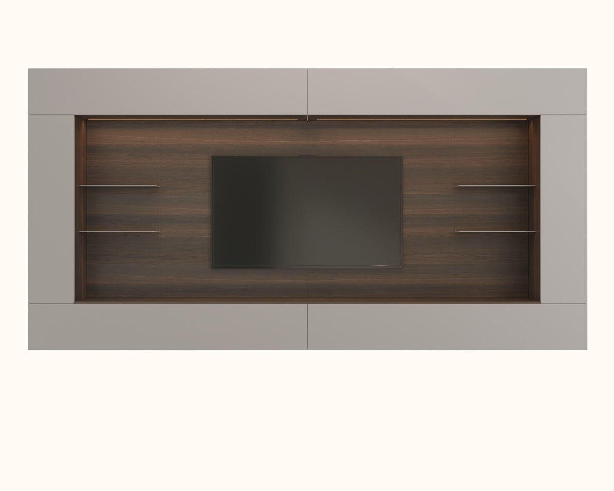 SPAZIO WALL UNIT COMP.142" - BURNT OAK/MEDIUM BEIGE ECRU' MATT LACQUER ...