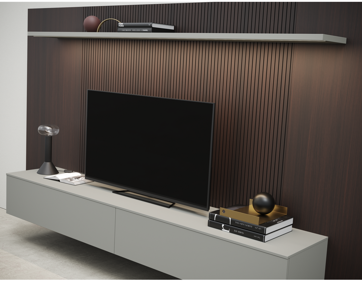 SPAZIO WALL UNIT COMP.126" - BURNT OAK/GREY ROCCIA MATT LACQUER ...